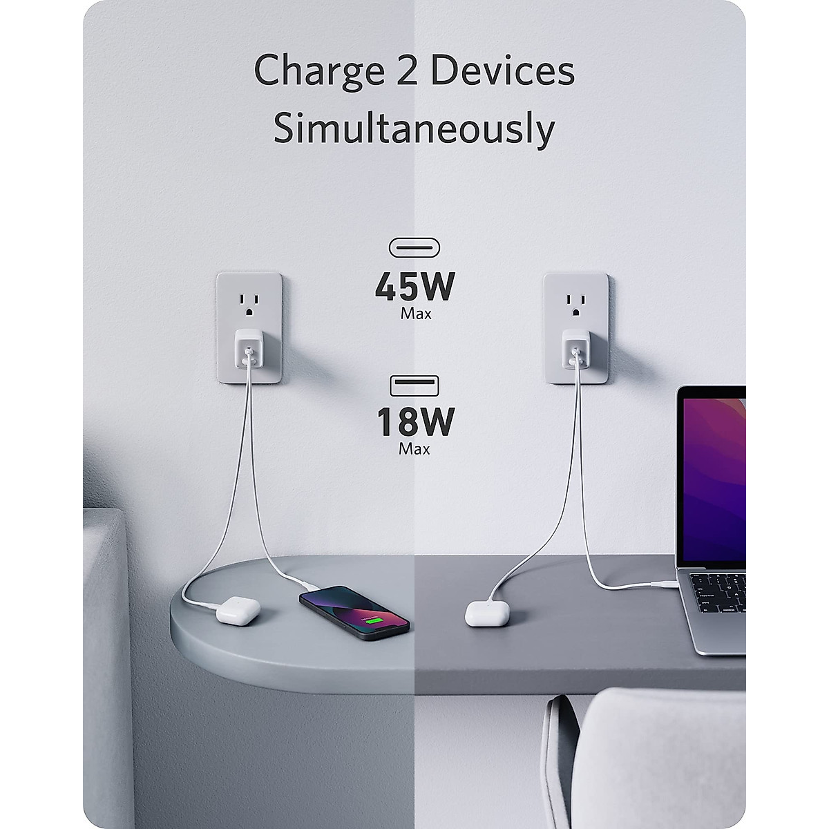 Anker USB C 65W, 725 , Ultra-Compact Dual-Port Foldable Travel Wall Charger for MacBook Pro/Air, iPad Pro, Galaxy S21/S10, Dell XPS 13, Note 20/10+, iPhone 13/Pro, Pixel, and More