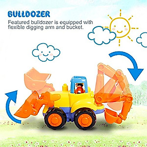 Friction Powered Cars, Push and Go Toy Trucks Construction Vehicles Toys Set for 1 2 3 Year Old Baby Toddlers Beach Dump Truck, Cement Mixer, Bulldozer, Tractor, Early Educational Gifts, A Set of 4