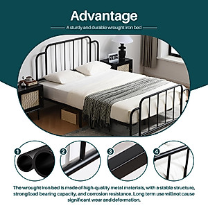 PINJU Metal Platform Bed Frame with Headboard and Footboard, Classic Style, Sturdy Metal Slats, No Box Spring Needed, Easy Installation (Black, Queen)