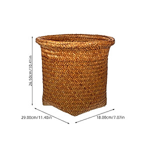 Rattan Waste Basket Trash Can: Seagrass Waste Basket Hand Woven Garbage Container Bin Laundry Hamper Plant Pot Holder for Kitchen Bathroom Office Home