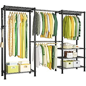 Ulif E1 Heavy Duty Closet Garment Rack, 6 Tiers Adjustable Metal Freestanding Expandable Clothing Storage with 4 Hanger Rods, Easy to Assemble Wardrobe, 70.8” H x (70.8” - 86.6”) L x 14” D, Black