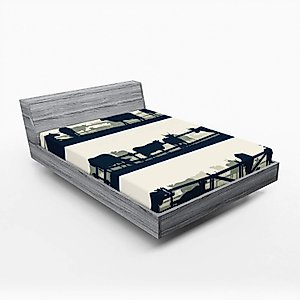 Ambesonne Fence Fitted Sheet, Agriculture Theme Grazing Farm Animals Cows Bulls Silhouette Rural, Soft Decorative Fabric Bedding All-Round Elastic Pocket, Full Size, Petrol Blue