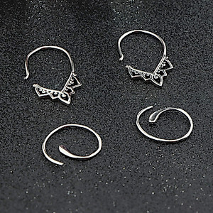 Milacolato 2Pairs S925 Sterling Silver Hoop Earrings 14K White Gold Plated Balinese Tribal Pull Through Hoop Earrings Dangle Boho Earrings Set for Women Trendy Fashion Jewelry