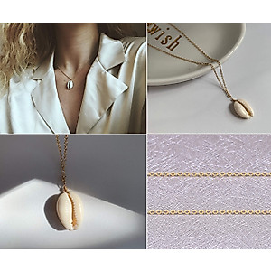 POTESSA Natural Cowrie Shell Pendant Choker Necklace Adjustable 18K Gold Plated Cable Chain Handmade Jewelry for Women