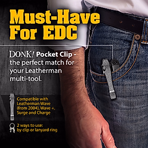 Donk! Pocket Clip for Leatherman Wave, Wave Plus+, Surge & Charge AL, ALX, Ti, XTi - Titanium TC4 - Custom Designs - Quick Release - Extra Carry Options 'Norwegian Wood’