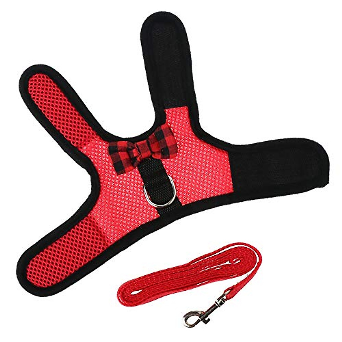 Kathson 2PCS Cat Harness Leash for Walking Escape Proof, Adjustable Buckle Breathable Mesh Vest Soft Pet Harness for Cats Rabbit Hamster (Red,Black, M)