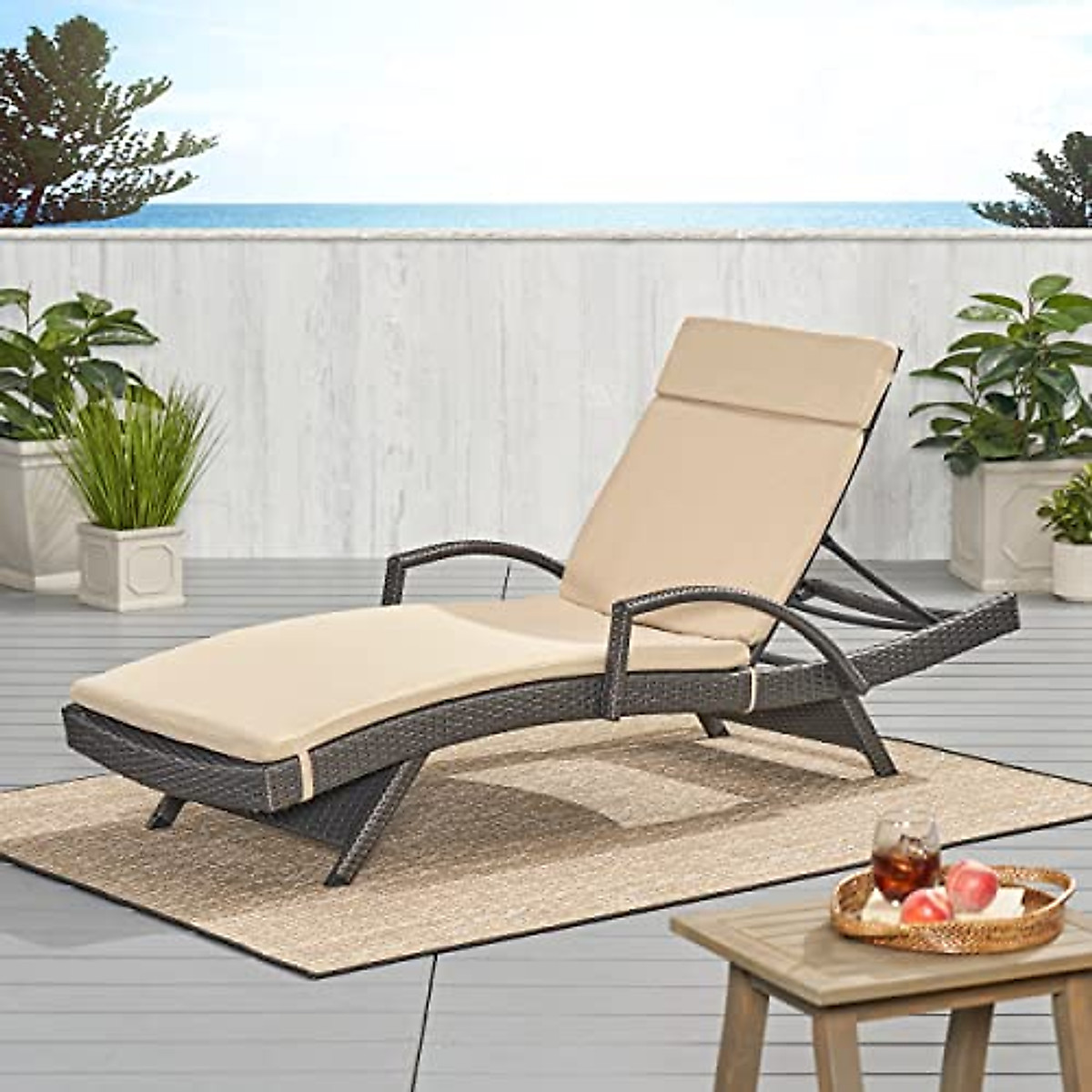 Christopher Knight Home Salem Outdoor Water Resistant Chaise Lounge Cushion, Textured Beige