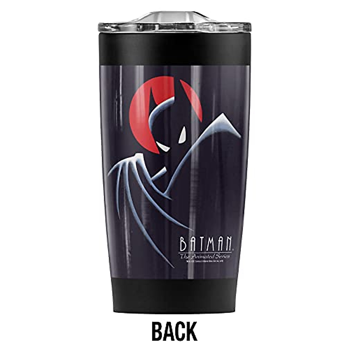 Batman: The Animated Series Behind The Cape Stainless Steel Tumbler 20 oz Coffee Travel Mug/Cup, Vacuum Insulated & Double Wall with Leakproof Sliding Lid | Great for Hot Drinks and Cold Beverages