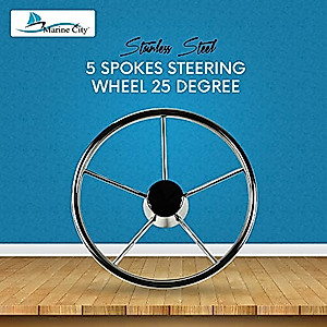 Marine City 304 Stainless Steel Corrosion Resistant 25 Degree 15-1/2 Inches 5 Spokes Polished Steering Wheel for Boat, Yacht (Dia :15-1/2 Inches)