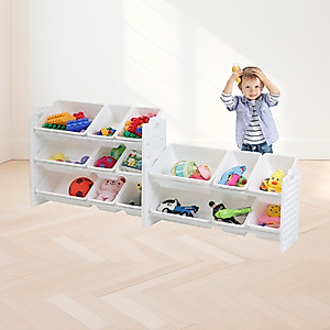 UNiPLAY 5 Tier Toy Storage Organizer with 15 Removable Bins, Re-Configurable Base, Multi-Functional for Books, Building Blocks, School Materials, Toys, or Garage Storage with Baseplate Board Frame