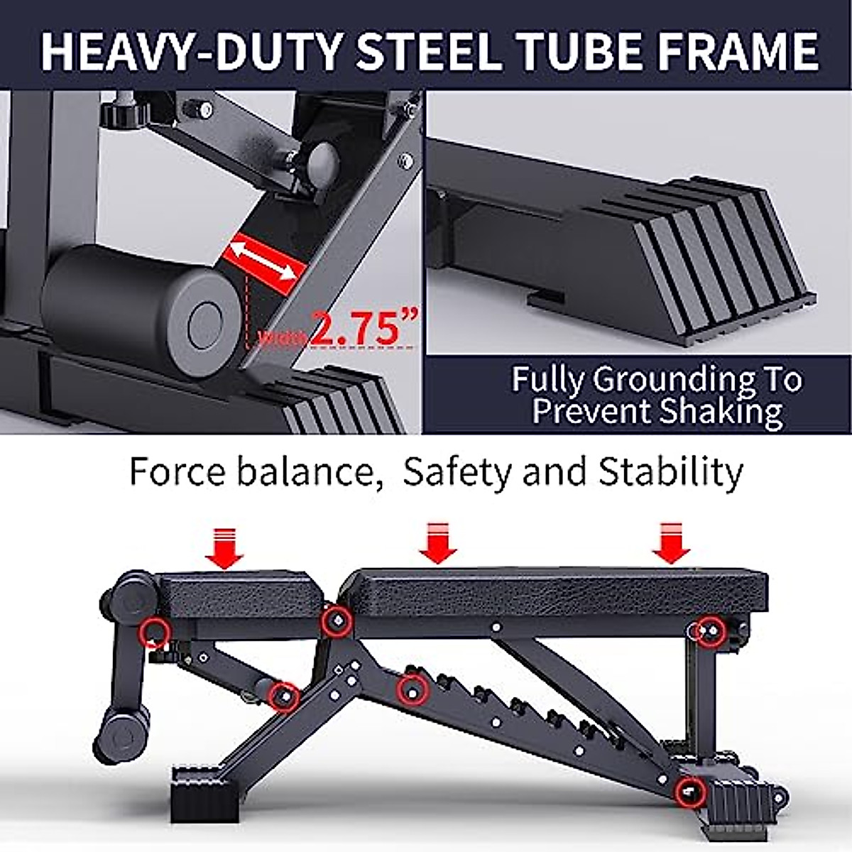 K KINGKANG Adjustable Weight Bench, 1100 LB Weight Capacity Heavy-duty Workout Bench, Extended Head, and Neck Protection Design, Foldable Flat/Incline/Decline Exercise Multi-Purpose Bench for Home Gym