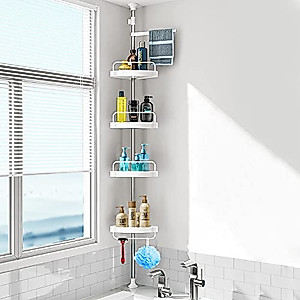 YorkHoMo Shower Caddy, Shower Caddy Tension Pole 4 Layer Adjustable Rustproof Stainless Steel Bathroom Shower Organizer Bathtub Storage Holder Rack Height 3.3 to10.1ft