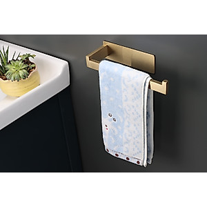 Vanloory Hand Towel Holder, Strong Self Adhesive Hand Towel Ring, Thicken SUS304 Stainless Steel Hand Towel Bar/Rack, No Drilling Modern Hand Towel Hanger (Brushed Gold, 9 in)