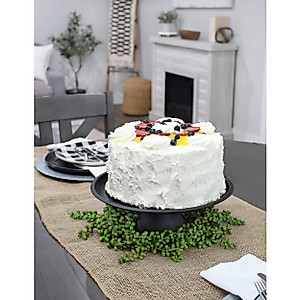 AuldHome Rustic Black Cake Stand, Farmhouse Enamelware Round Pedestal Cake Stand, Distressed Vintage Style