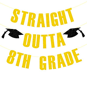 Straight Outta 8th Grade Banner, 8th Grade Graduation Decorations 2022, Boy Girl Kids Eighth Grade Graduation Party Decorations 2022