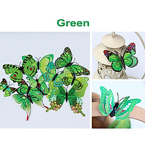 3D Butterfly Wall Decor 24 Pcs 2-Layers Butterfly Birthday Decorations Butterflies Crafts Stickers for Party Wedding DIY Cake Art Flower Decor (Green)