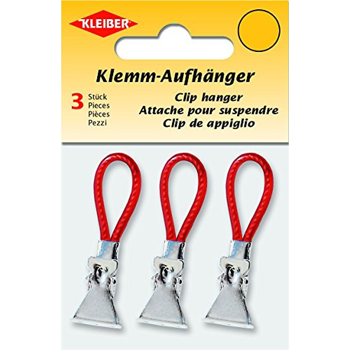 Kleiber 5 x 2 x 1 cm Towel Clip Hanger, Pack of 3, Red