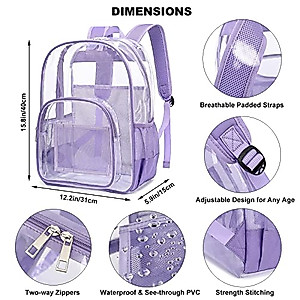 Dezcrab Clear Backpack School Backpack Bookbag for Girls Boys Women Men, Heavy Duty See Through Transparent Backpacks (Lavender Purple)