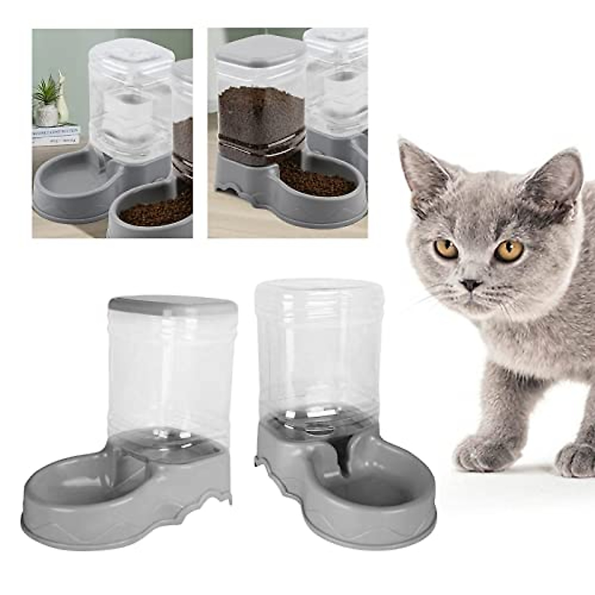 2X Automatic Dog Feeder Dispenser Set Gravity Feeding Food Waterer for Small Medium Pet