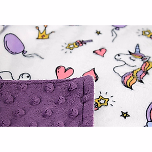 Baby Car Seat Canopy Cover - Unicorn and Rainbows with Purple Minky Dot