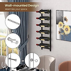 Giantex Wall Mounted Wine Rack for 6-Bottles, Metal Wall Wine Racks Organizer, Hanging Wine Holder Wall Mounted for Kitchen, Dining Room, Bar