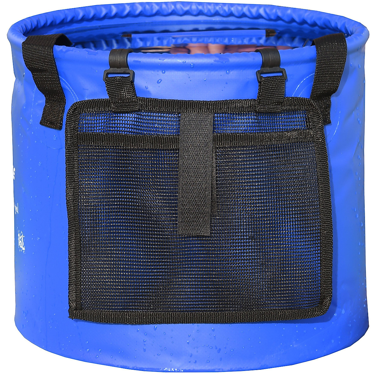 Premium Collapsible Bucket by Freegrace - Compact Portable Folding Water Container - Lightweight & Durable - Includes Handy Tool Mesh Pocket (Navy Blue(Upgraded), 23L (Lid))