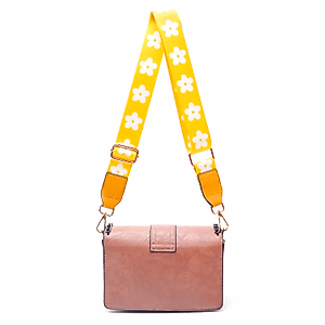 weiwei Wide Purse Strap Replacement,Flower Adjustable Guitar Style Bag Straps for Women Crossbody Handbags,Yellow Leather Design at The End