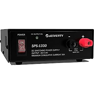 Jesverty Universal Compact Bench Power Supply - 30 Amp Regulated Home Lab Benchtop AC-to-DC Converter for CB/HAM/Amateur Radio with 13.8V Fixed OutputScrew-Type Terminals, Cooling Fan - SPS-1330