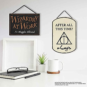 Open Road Brands Harry Potter Double Sided Hanging Wood Wall Decor - Wizards Welcome, Muggles Tolerated and Wizardry at Work, No Muggles Allowed