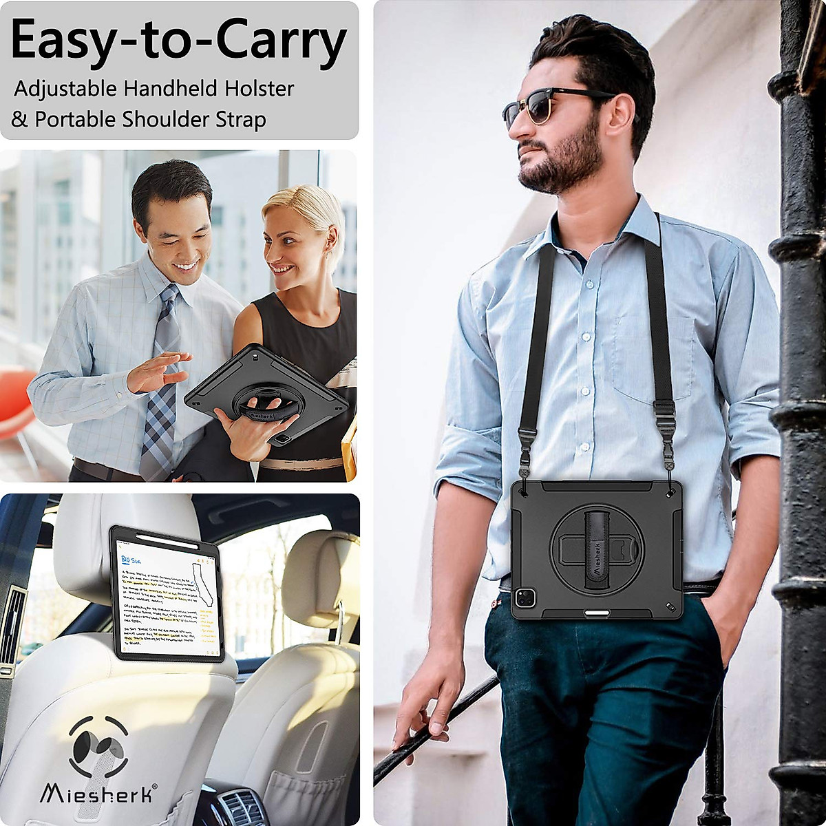 Miesherk Case for iPad Pro 11 Inch Case 2022/2021: iPad Pro 11 Case 4th Generation, Military Grade Heavy Duty Shockproof Rotating Stand+Hand/Shoulder Strap for iPad Pro 11 2021 3rd Gen Case, Black