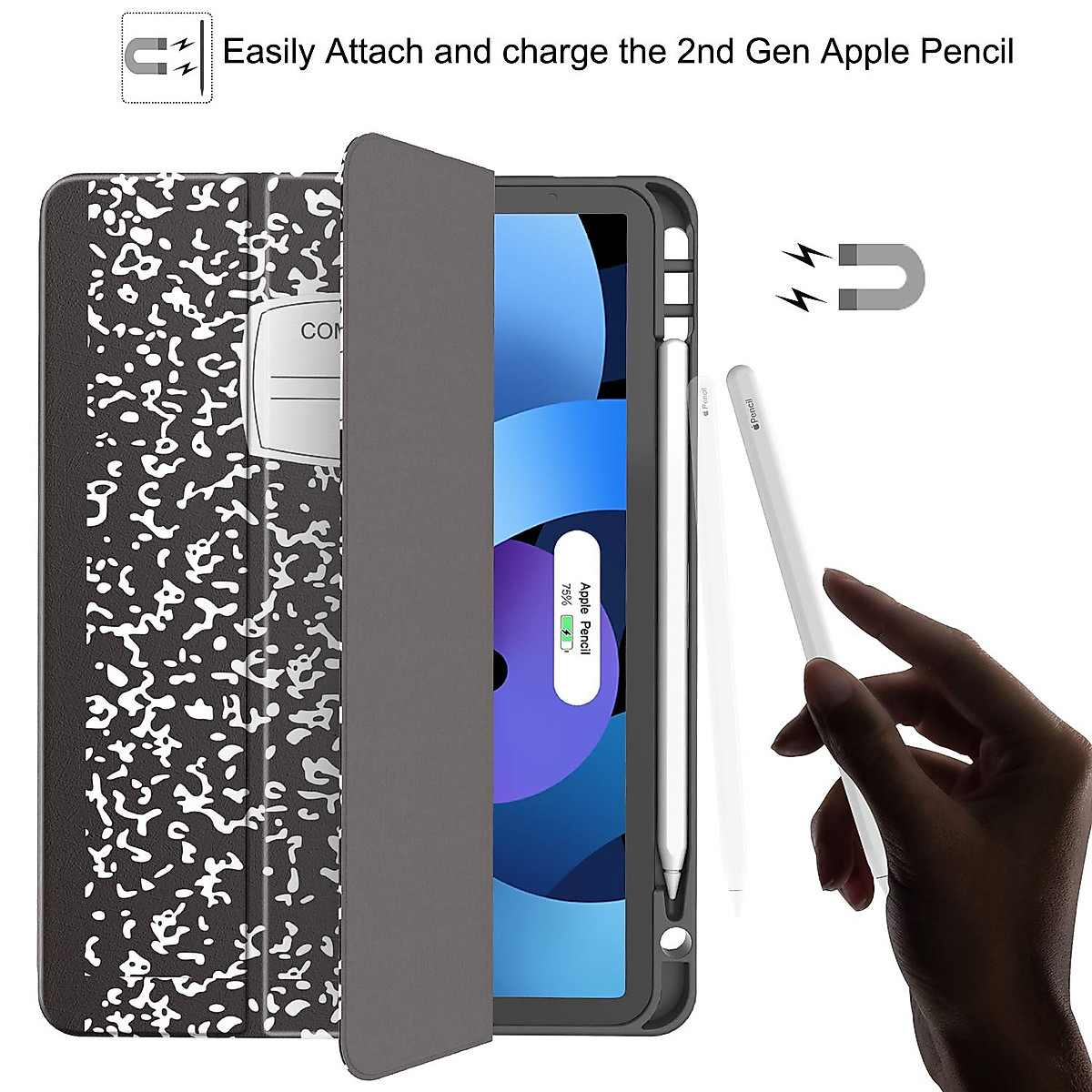 Soke iPad Air 5 / Air 4 Case 10.9 Inch 2022/2020 with Pencil Holder - [Full Body Protection + Apple Pencil Charge+ Auto Sleep/Wake], Soft TPU Back Cover for New iPad Air 5th/4th Gen,Book Black