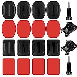 18 Set Helmet Adhesive Sticky Mounts, Flat Curved Adhesive Helmet Sticky Mounts with Accessories Kit, Compatible with GoPro Hero 10/9/8/7, Fusion, 6/5/4, Session, 3+/3/2/1, Action Camera
