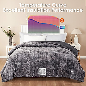 EHEYCIGA Electric Heated Throw Blanket Twin Size Faux Fur, 10 Hours Auto Shut Off 9 Heating Levels Heating Blanket for Kids, Soft Warm Heated Blanket Fast Heating Grey, Faux Fur & Sherpa