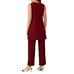 Zongqiven Women's Summer Pant Suit for Work Two Piece Outfits Tops & Pants Set Red