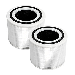 HQRP 2-Pack HEPA Air Filters Compatible with Levoit Core 300, 300S, P350, 300-RAC, 3-Stage Filtration (Preliminary, HEPA, Activated Carbon), part White core300-rf Replacement