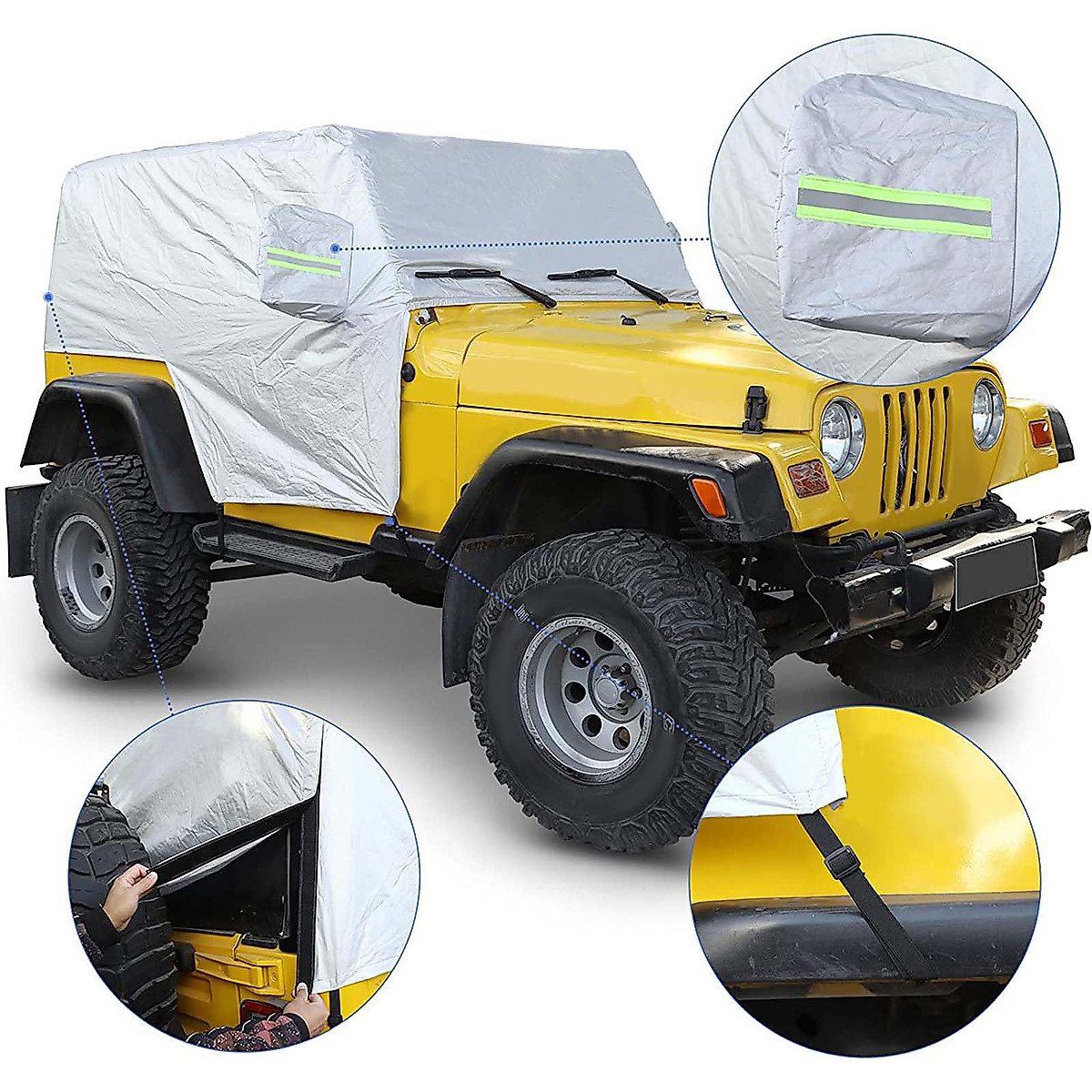 RT-TCZ Car Rain Snow Sunshade Cover Accessories for 1997-2006 Jeep Wrangler TJ Windproof Dustproof Scratch Resistant Outdoor UV Protection Auto Cover