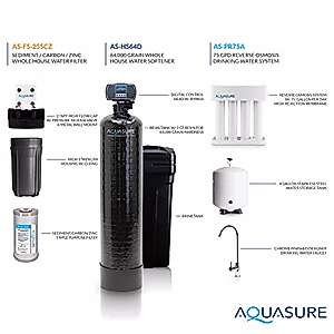 Aquasure 64,000 Grains Whole House Water Filtration Bundle with Digital Metered Control Softener, Pre-Filters, 75 GPD RO Reverse Osmosis System, Eliminates 99% of Contaminants (4-6 bathrooms)