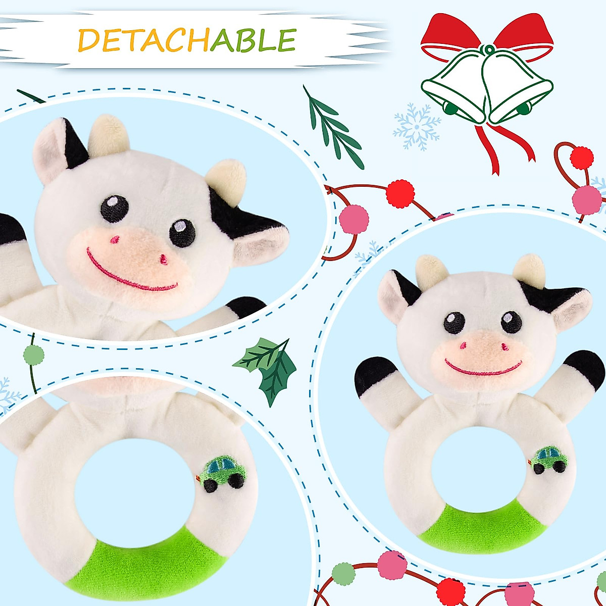 ush Baby Rattle Toys for Babies 0-6 Months Soft Baby Toys Stuffed Animal Plush Rattle Newborn Sensory Toys Newborn Infant Security Blanket Loveys Small Animals Doll（Cow）