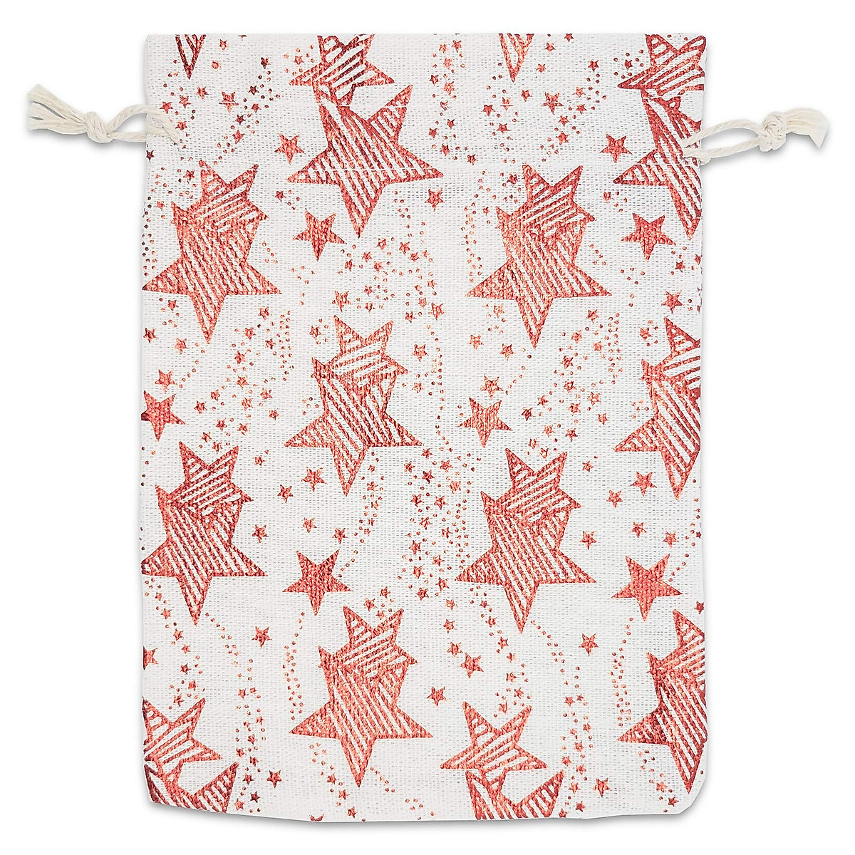 TheDisplayGuys For Your Modern Living 48pk - 6x8 Muslin Pouches with Drawstring - Presents, Party Favors, Samples (Red Stars, Medium)