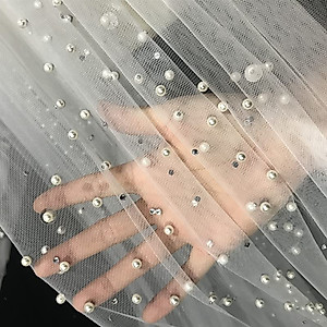 Wedding Accessory Luxury Off White Rhinestones Pearl Beads 3.5 Meter Long Wedding Veil with Comb Cathedral Veil Headwear Bridal Accessories (Color : Off White)