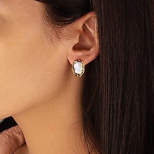 RIKECEWIS Women's Fashion Mother Shell Earrings, 14k Gold Plated Vintage White Mother Pearl Shellfish Earrings,Gold Earrings Mother Shell Earrings stud Earrings, Earrings for Women,Gift for Women