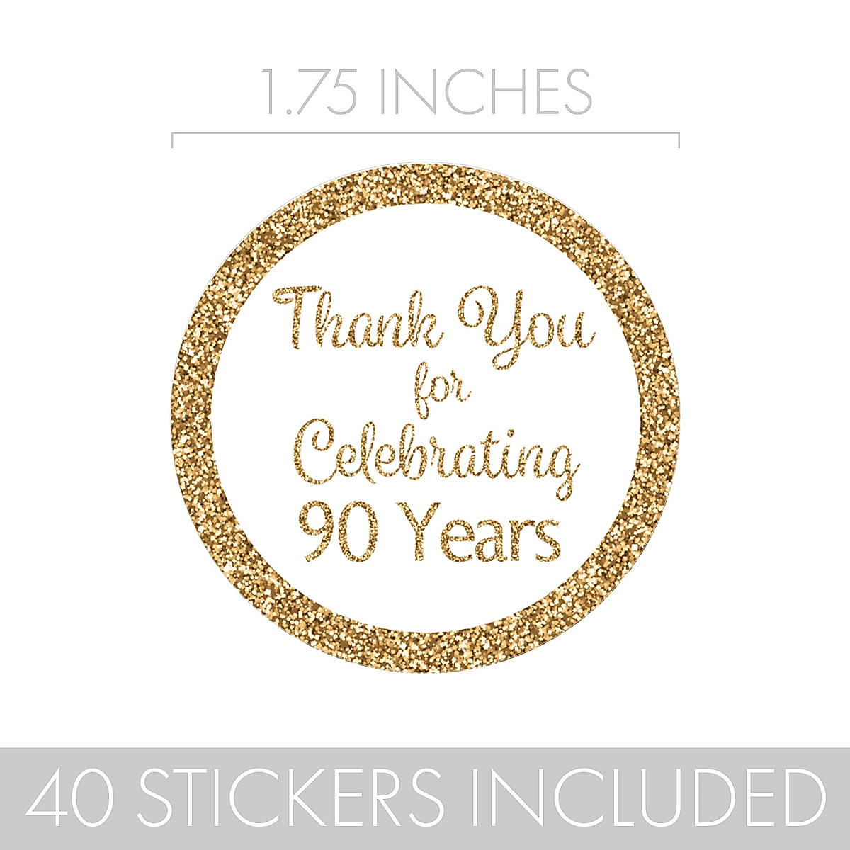 White and Gold 90th Birthday Thank You Stickers - 1.75 in - 40 Labels, 90th Birthday Decorations