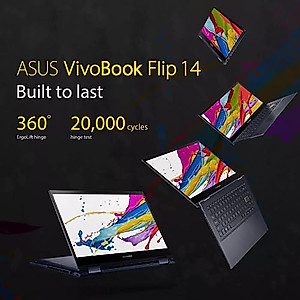 ASUS Newest Thin and Light VivoBook, 14 HD Touchscreen 2-in-1 Laptop, 4GB RAM, 128GB (64G SSD+64G MSD), Intel Celeron Processor, Type-C,HDMI, Microsoft 365 Personal 1-Year, Windows 11 S