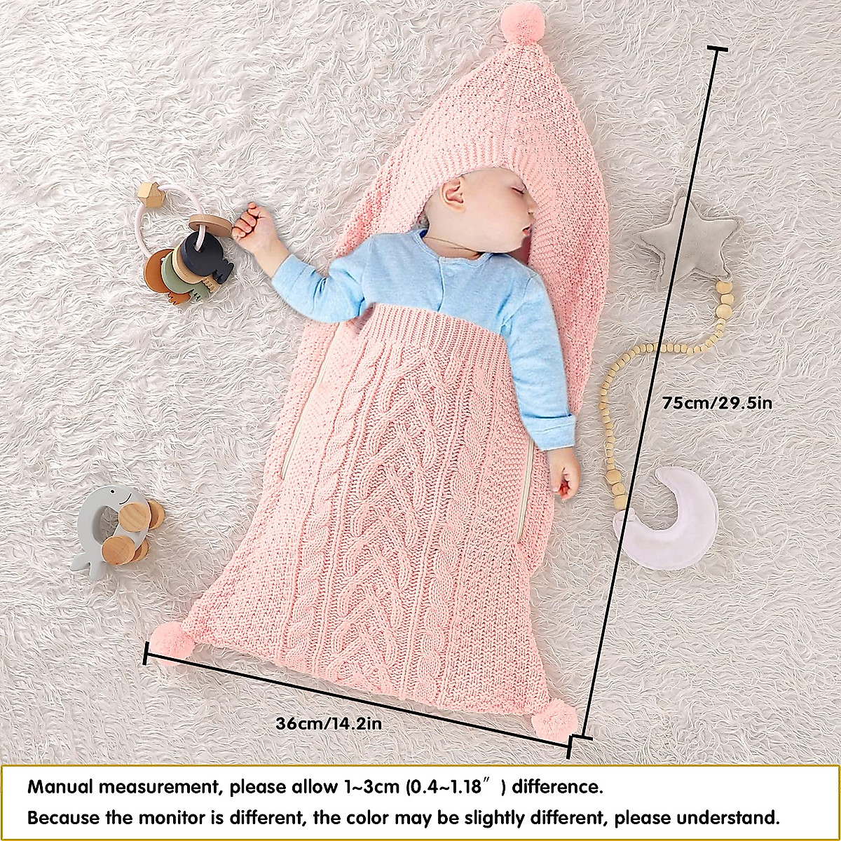 Baby Winter Warmer Wrap Swaddle Blanket Newborn Knitted Wool Sleeping Bag Sack Stroller Wrap Receiving Blanket Home Hospital Blankets for 0-12 Months (Pink)