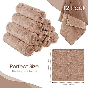Syhood 12 Pieces Face Wash Cloth 12 x 12 in Makeup Remover Cloths Towel Coral Velvet Facial Microfiber Cloths Soft Fast Drying Facial Cleansing Towel for Face(Brown)