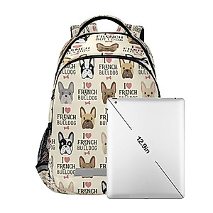 ALAZA I Love French Bulldog School Backpack for Teen Girls Kids Boys Elementary Middle School Laptop Bags Bookbags Lightweight 21 Liters