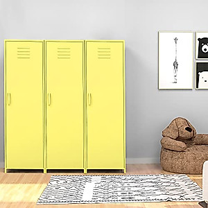 Lecut 51" Tall Locker Cabinet with Magnetic Door and 2 Adjustable Shelves Metal Storage Locker for Home School Office to Store Clothes Bags Toys and Book (Yellow)
