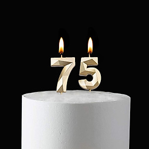 2 inch Gold 75 & 57 Birthday Candles, 3D Diamond Number 75th & 57th Cake Topper for Men Women Birthday Party Decorations Theme Party