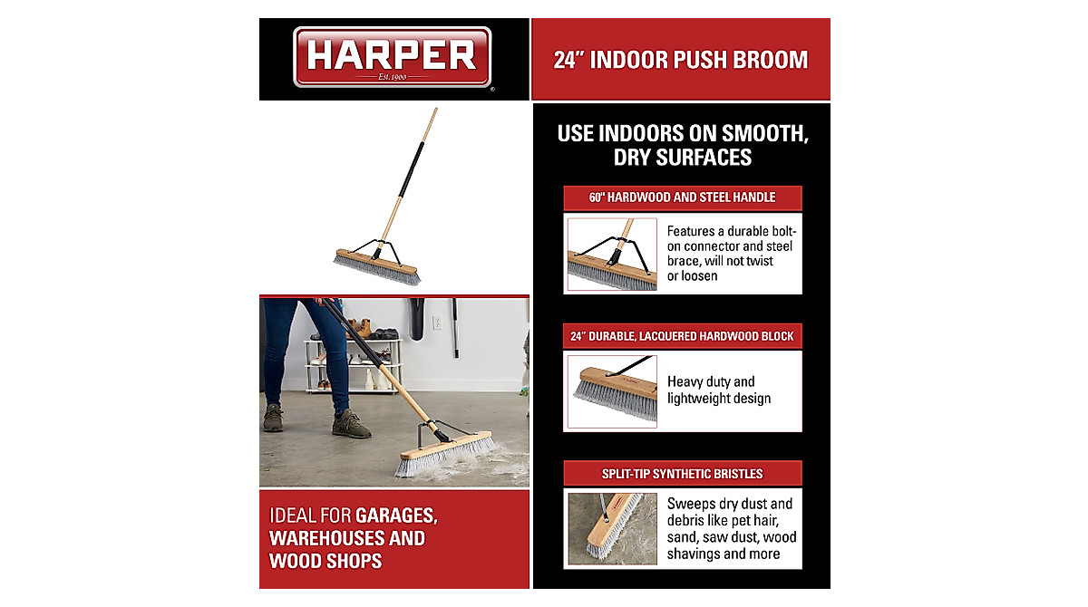 Harper 24" Indoor Push Broom - Smooth Surface Cleaning