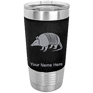 LaserGram 20oz Vacuum Insulated Tumbler Mug, Armadillo, Personalized Engraving Included (Faux Leather, Black)